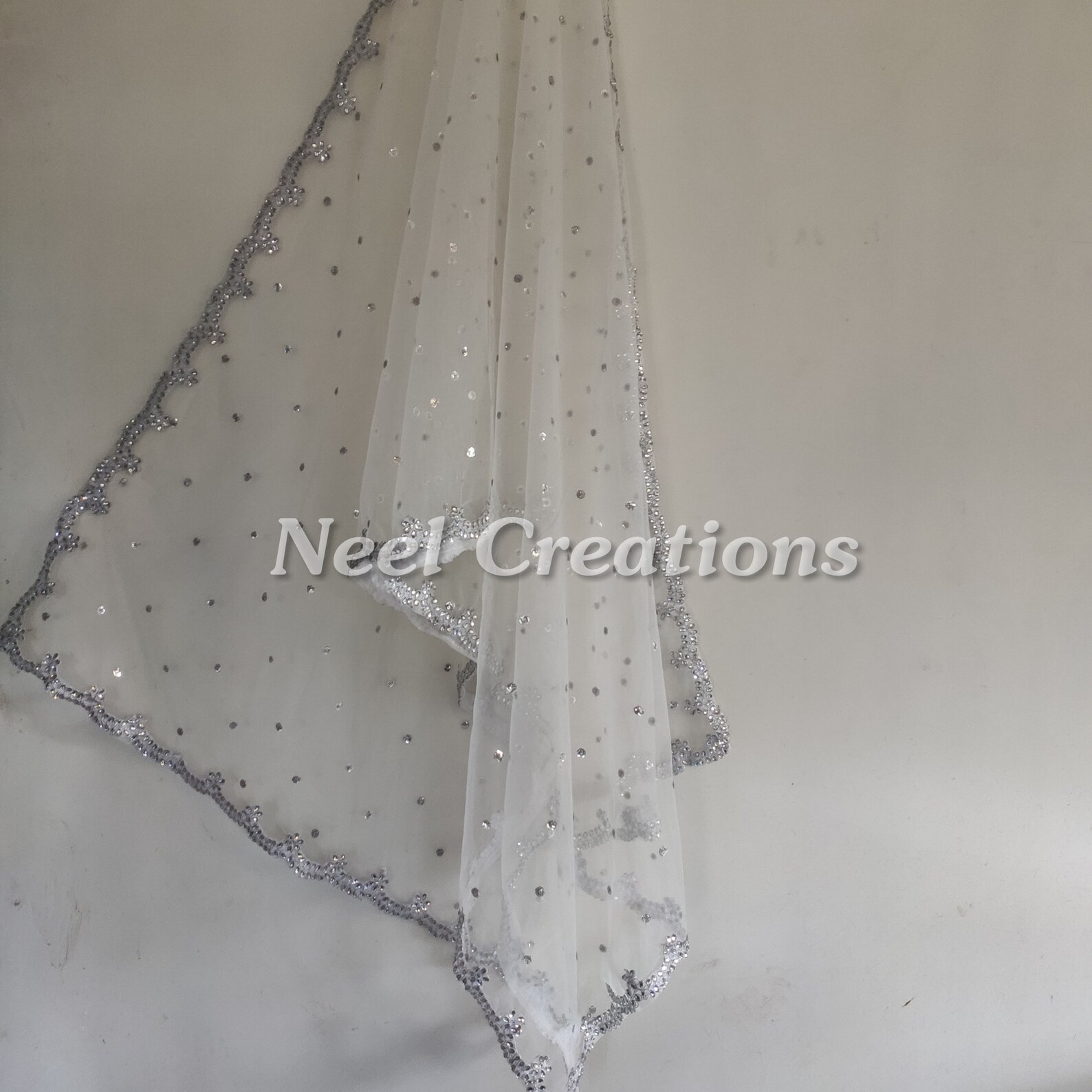 Silver White Indian Dupatta Party Wear Beaded Stone Border | Etsy