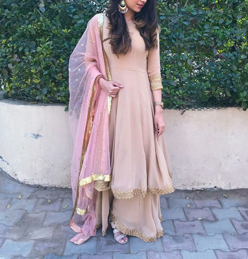 Salwar Kameez in Peach Pink Color Georgette Embroidered Net | Etsy