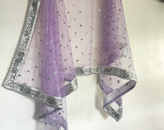Silver Sequin Motifs on Net. Purple Net Indian Dupatta. Custom Made ...