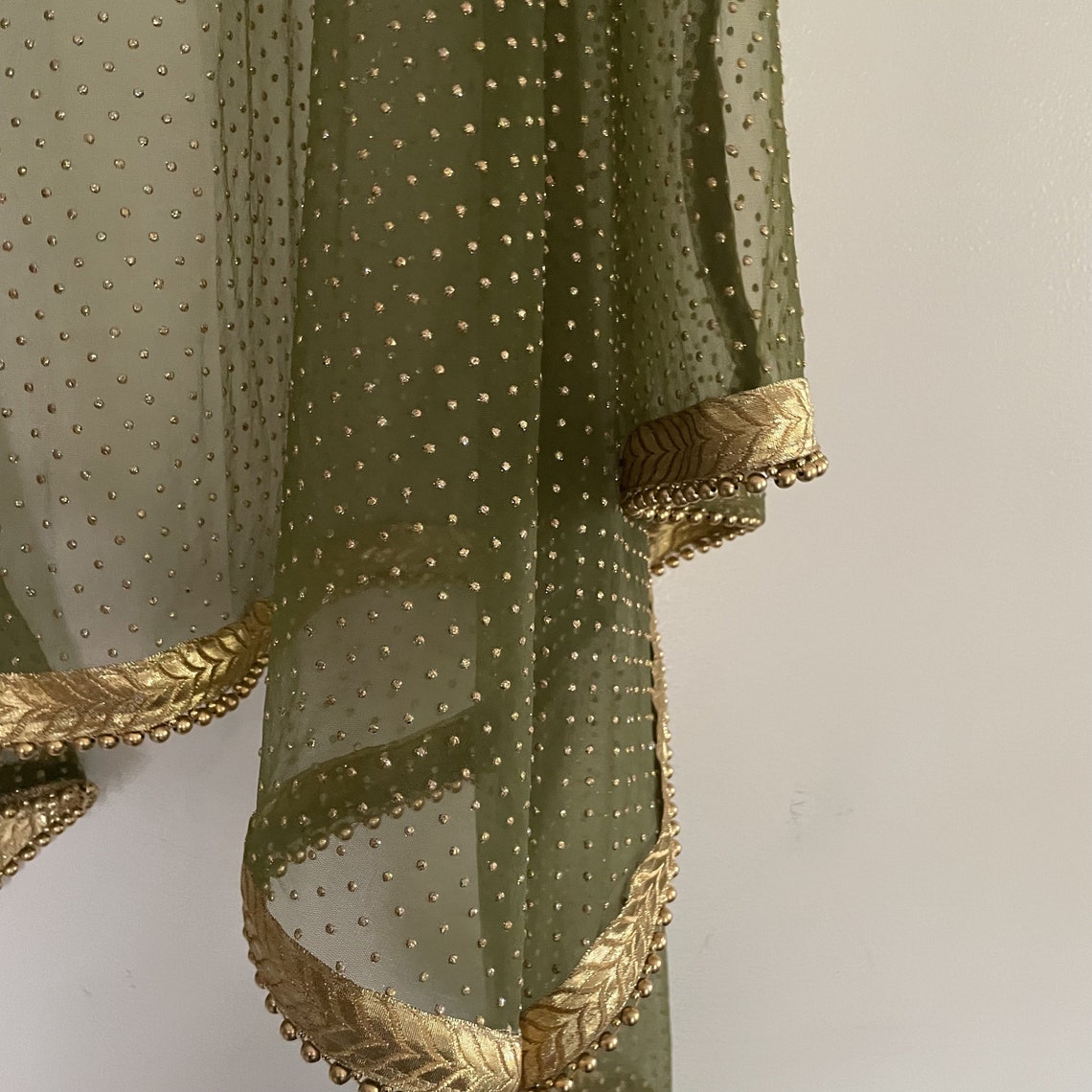 Green Net Dupatta With Golden Beaded Border | Indian Dupatta | Bridal ...