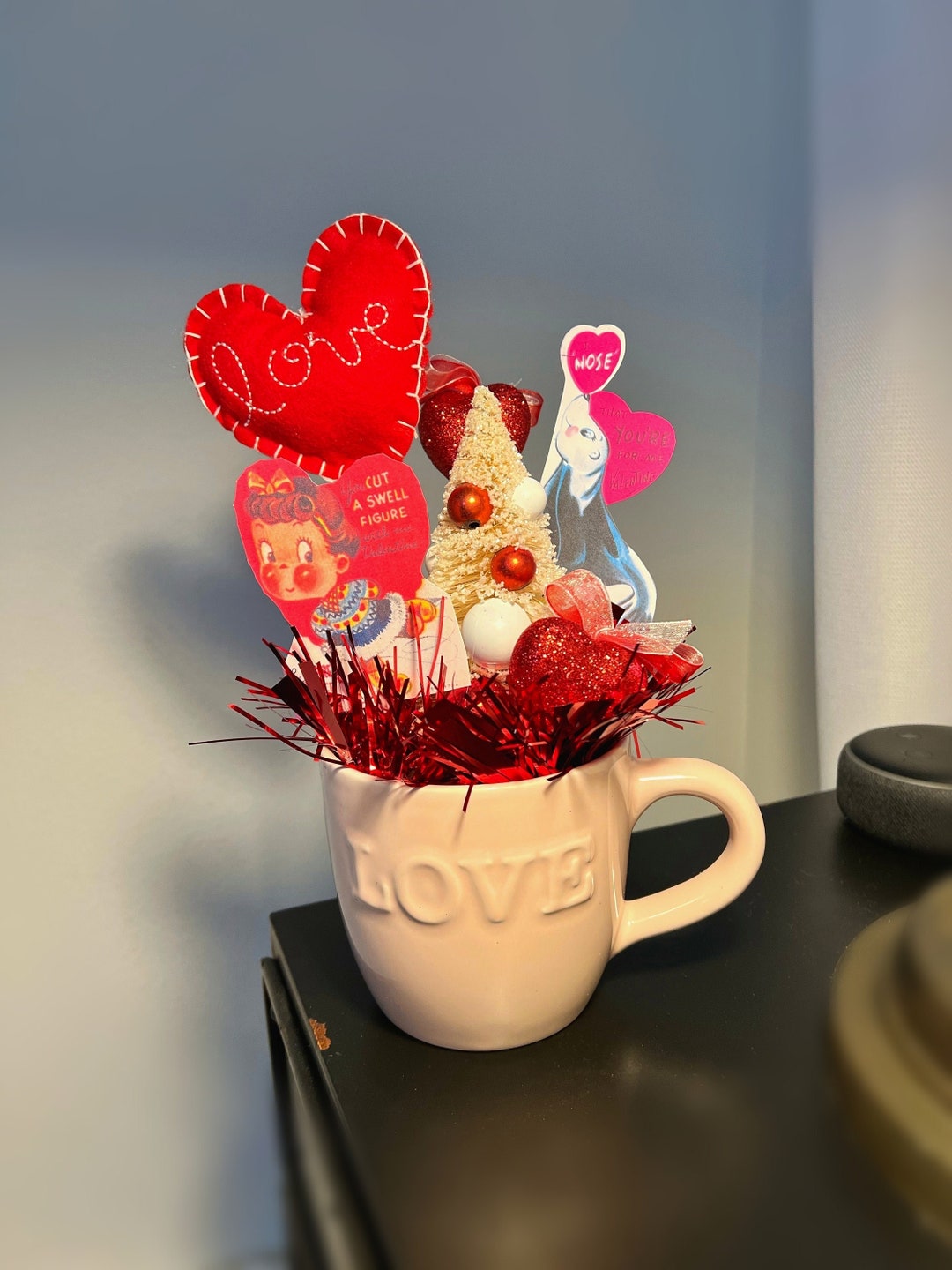 Vintage Valentine's Day Filled Pink Heart XL Mug, Valentines Day Decor ...