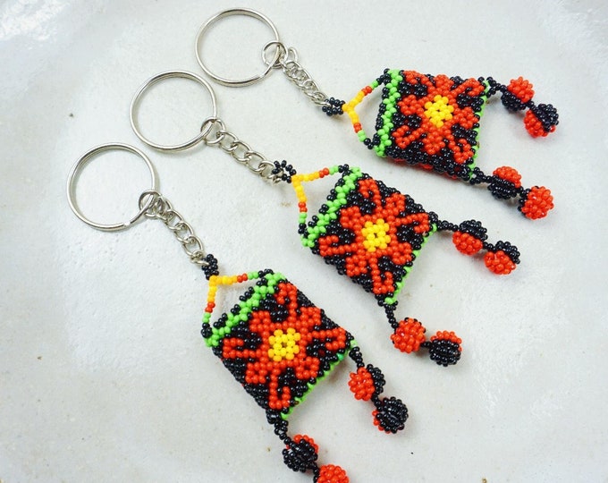 Beaded Keychain, Huichol Keychain, Native American Beadwork, Indigenous ...