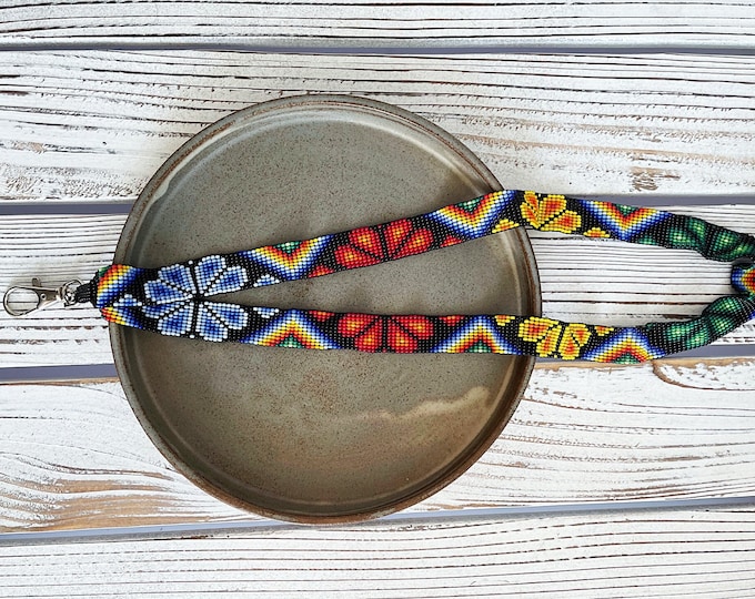 Peyote Beaded Lanyard, ID Tag Lanyard, Native American Made Lanyard ...