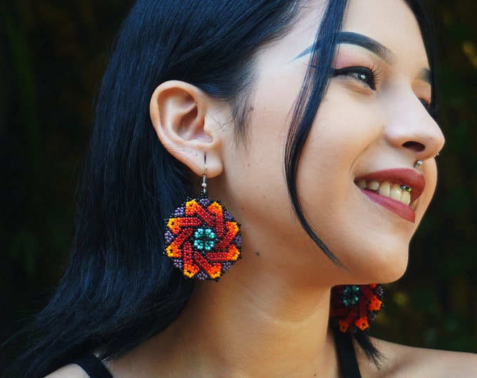 Geometric Mandala Earrings, Native American Style Earrings, Beaded Boho ...