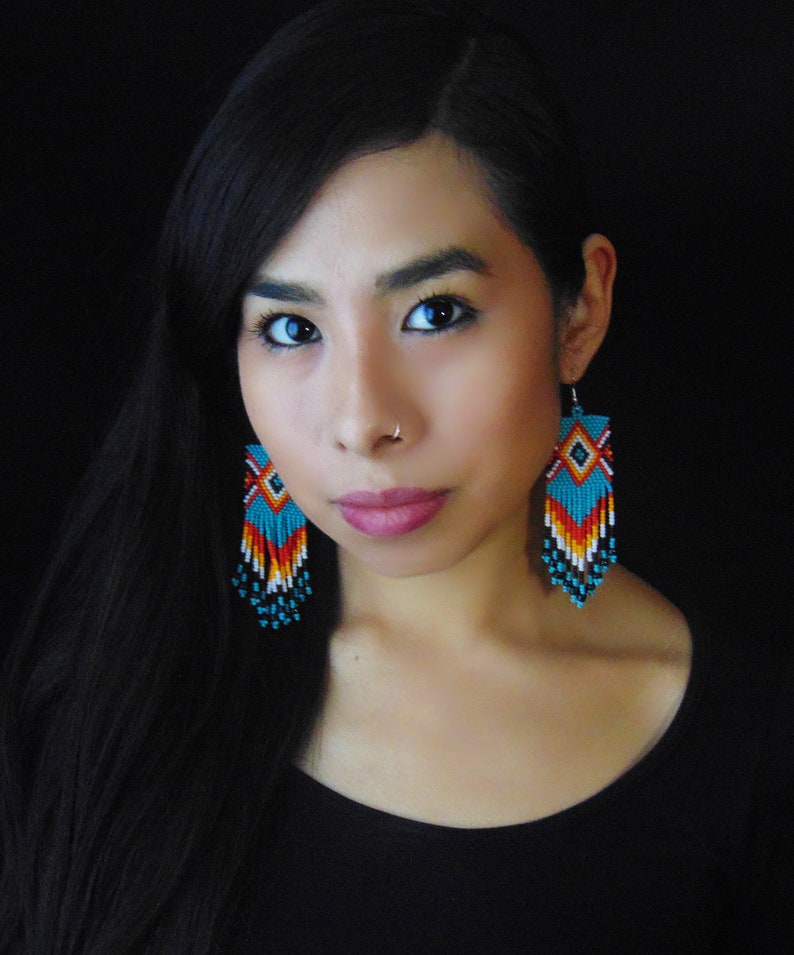 Boho Native American Style Beaded Earrings Turquoise Beaded | Etsy