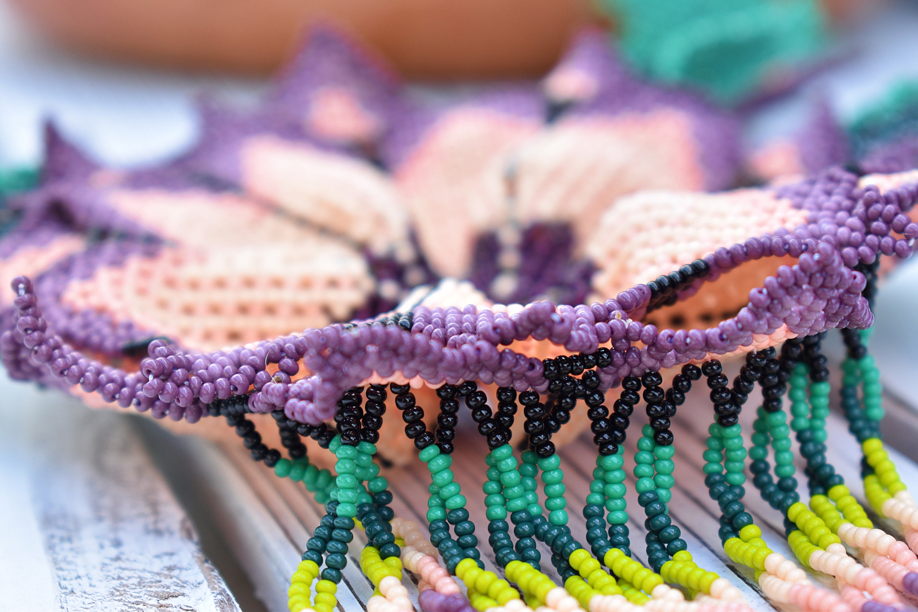 Large Beaded Necklace Purple Flower Necklace Modern Native | Etsy