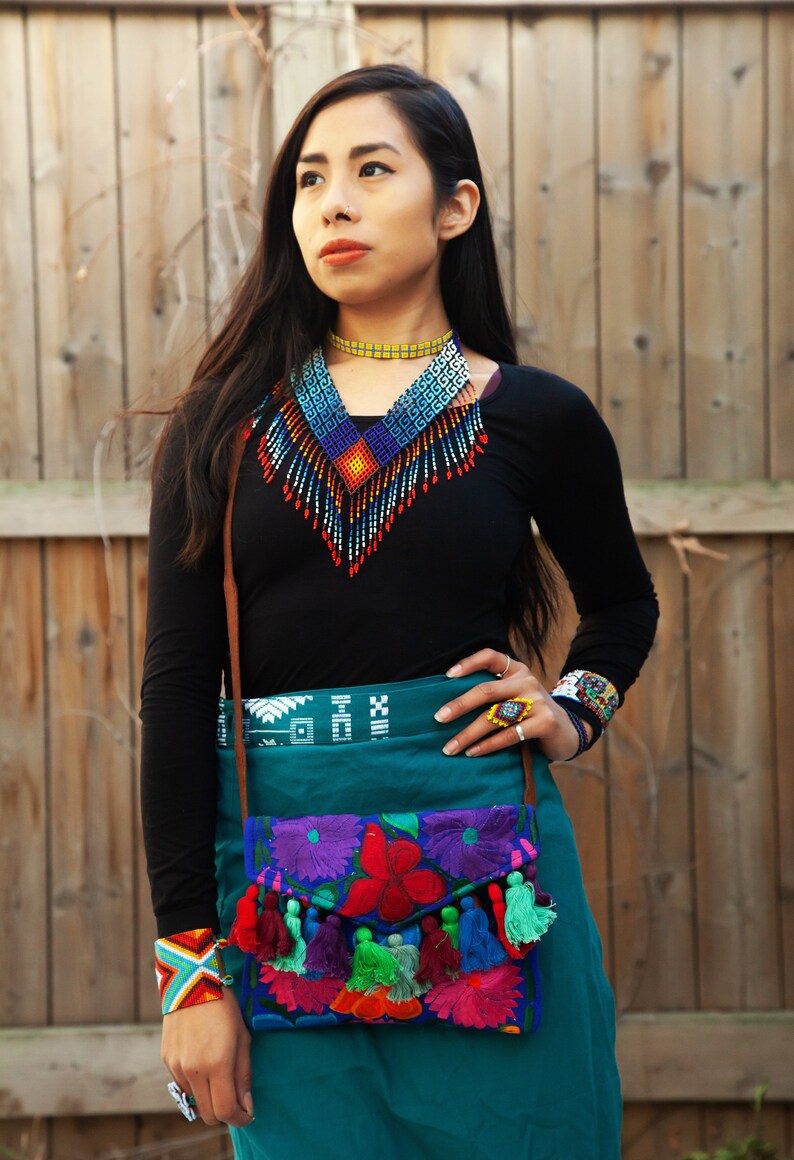 Beaded Boho Necklace Native American Beaded Necklace V Neck | Etsy