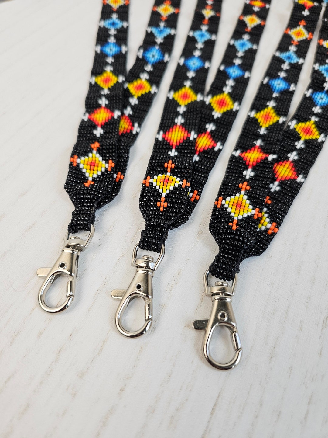 Peyote Beaded Lanyard, ID Tag Lanyard, Native American Made Lanyard ...
