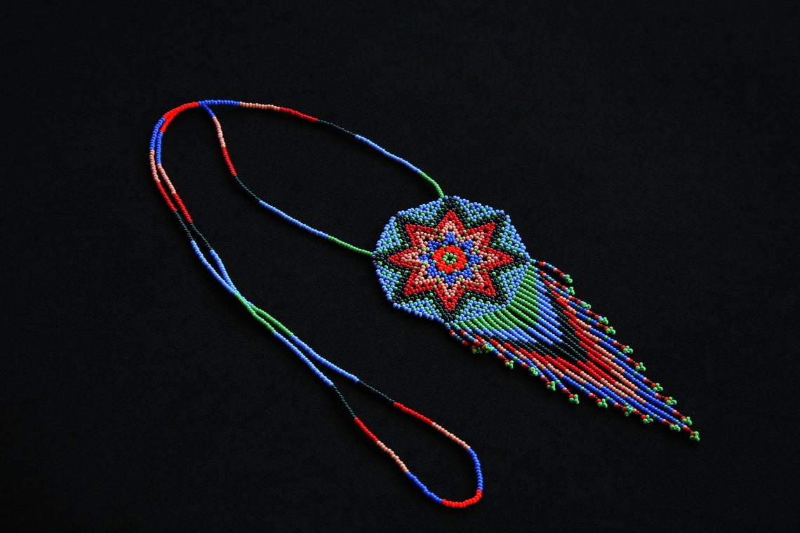 Beaded Star Necklace Native American Sun Necklace Huichol - Etsy
