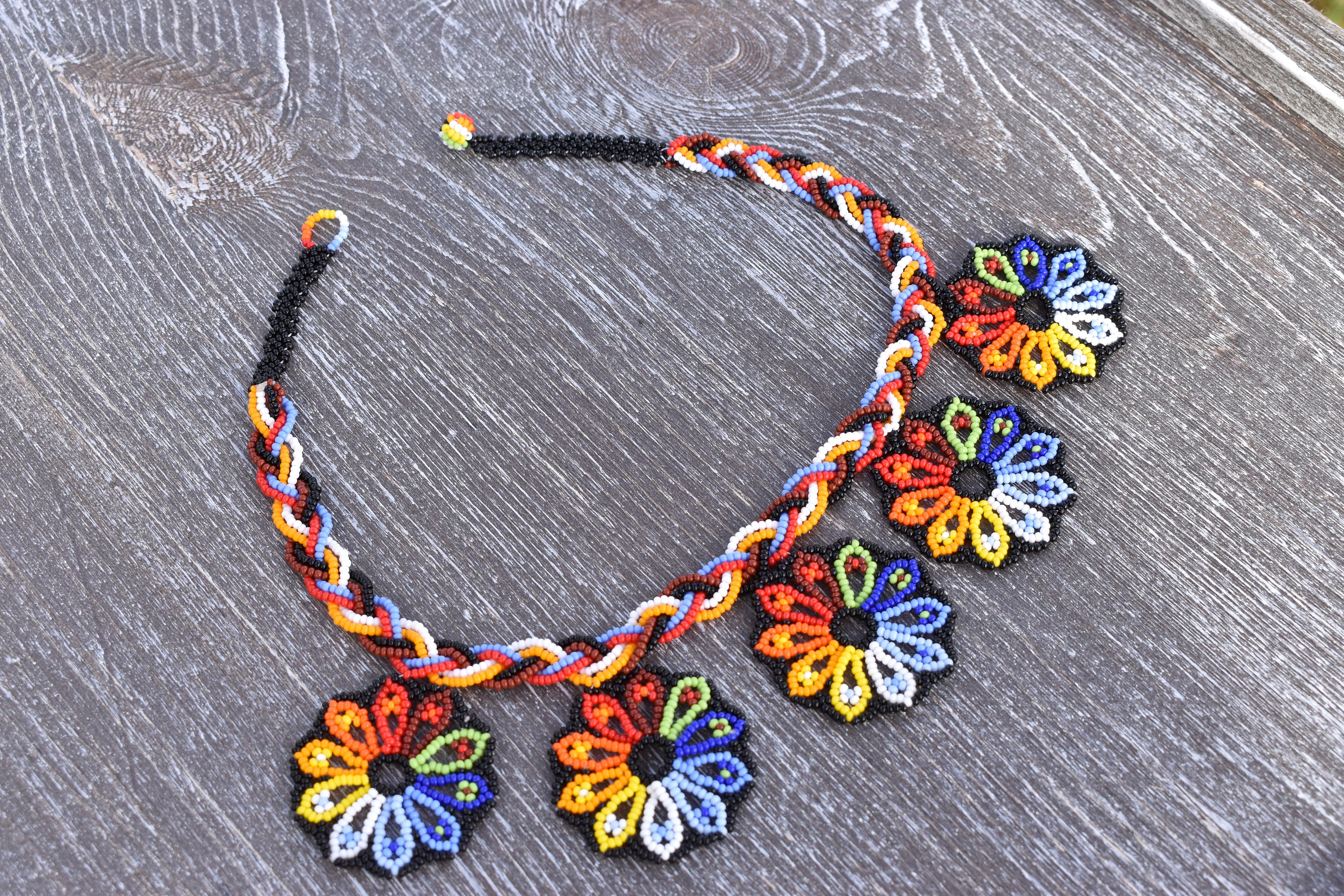 Tribal Boho Necklace, Native Style Beaded Necklace, Braided Necklace ...