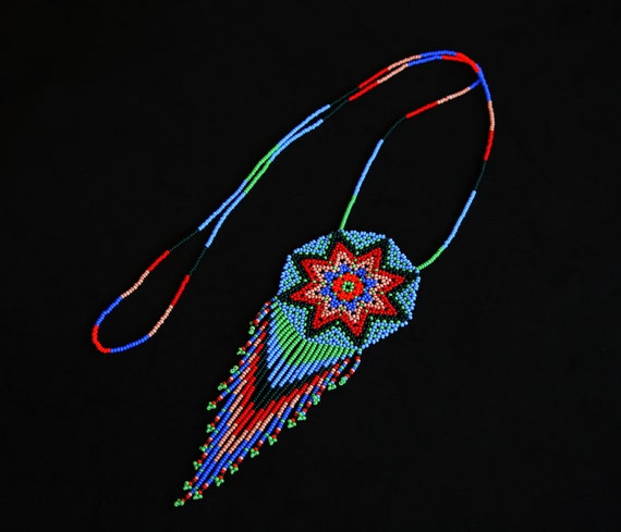 Beaded Star Necklace Native American Sun Necklace Huichol - Etsy