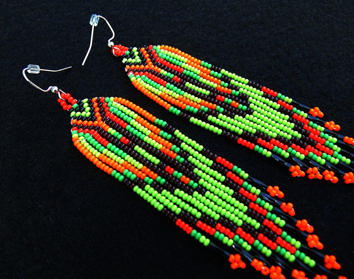 Native American Beaded Earrings, Tribal Chic Earrings, Beaded Boho ...