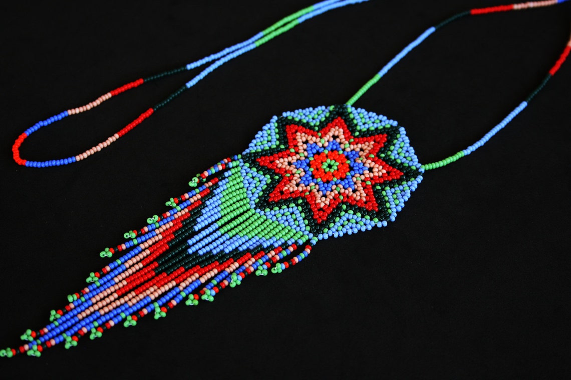 Beaded Star Necklace Native American Sun Necklace Huichol - Etsy