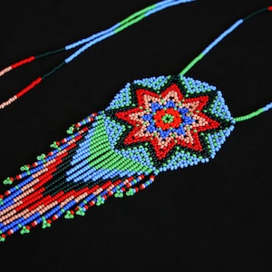 Beaded Star Necklace, Native American Sun Necklace, Huichol Beaded ...