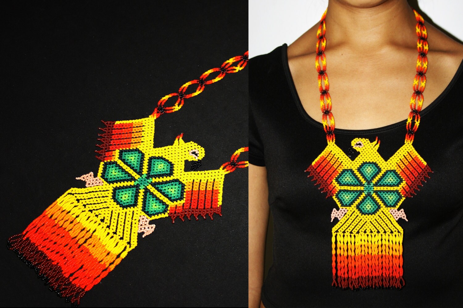 Huichol Eagle Necklace Huichol Jewelry Native American Beaded