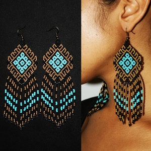 Gold Turquoise Aztec Earrings Aztec Jewelry Traditional | Etsy