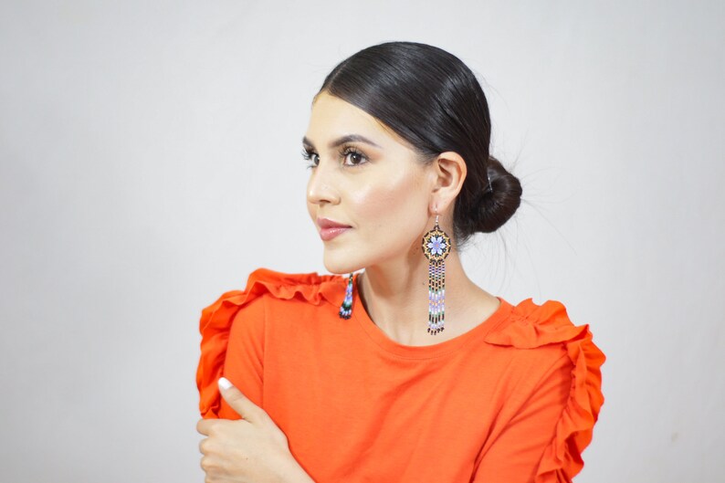 Long Starburst Earrings Beaded Stars Native American Jewelry - Etsy