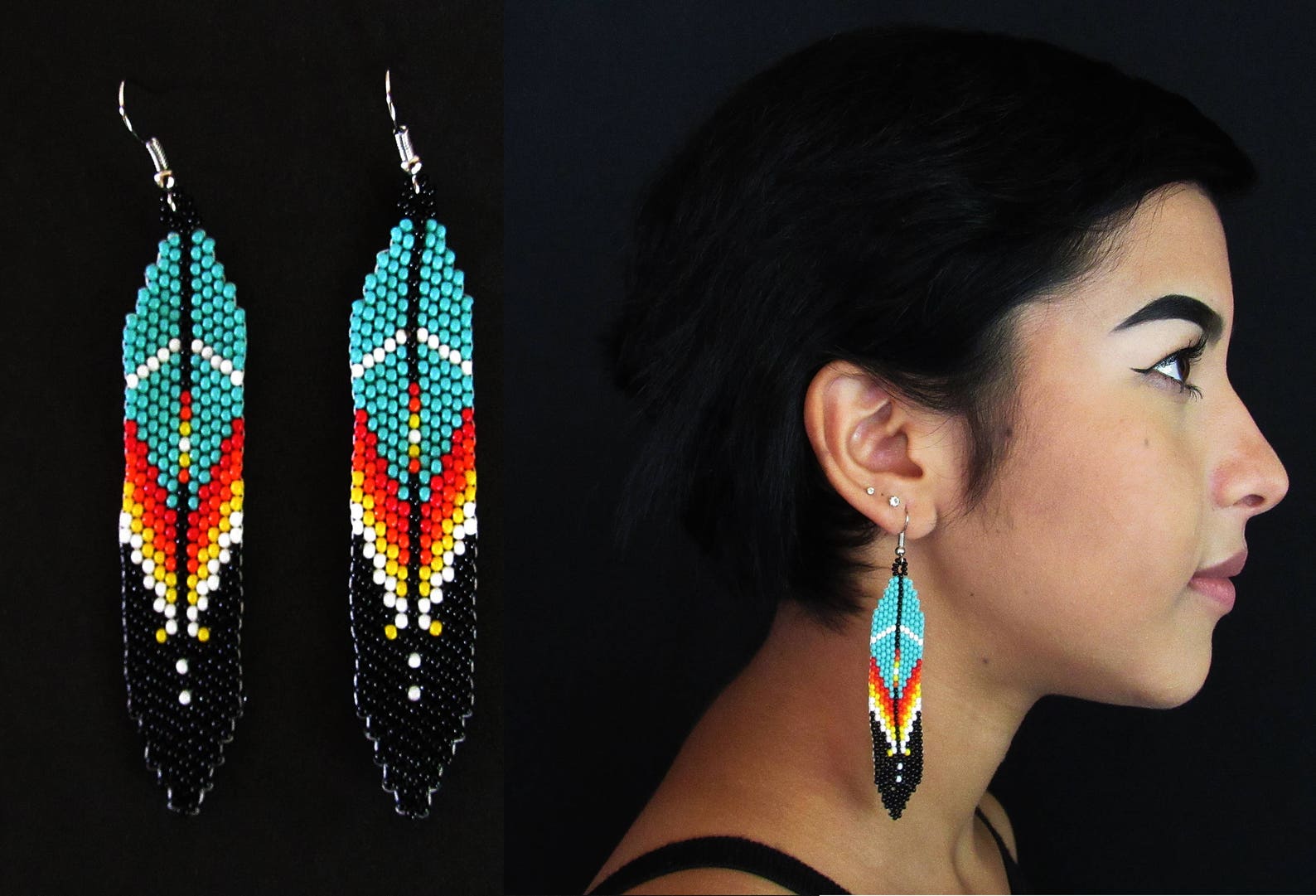 Beaded Feather Native American Style Earrings Native Huichol | Etsy
