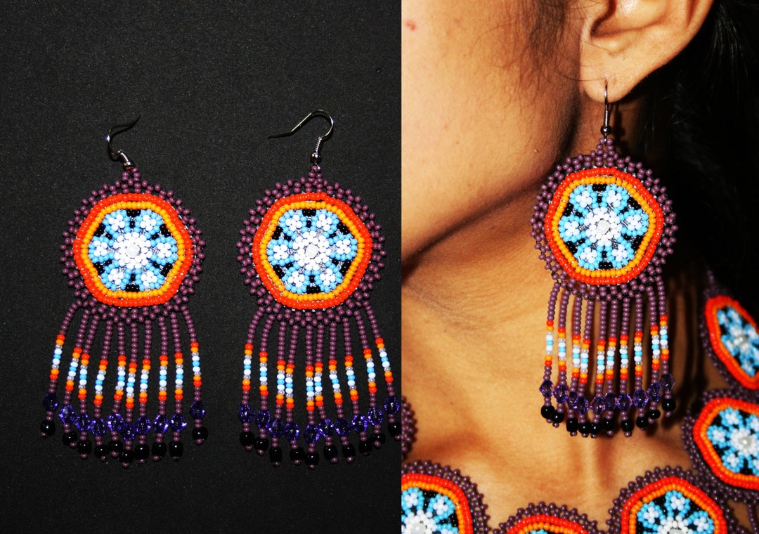Native American Medallion Earrings, Huichol Earrings, Peyote Earrings ...