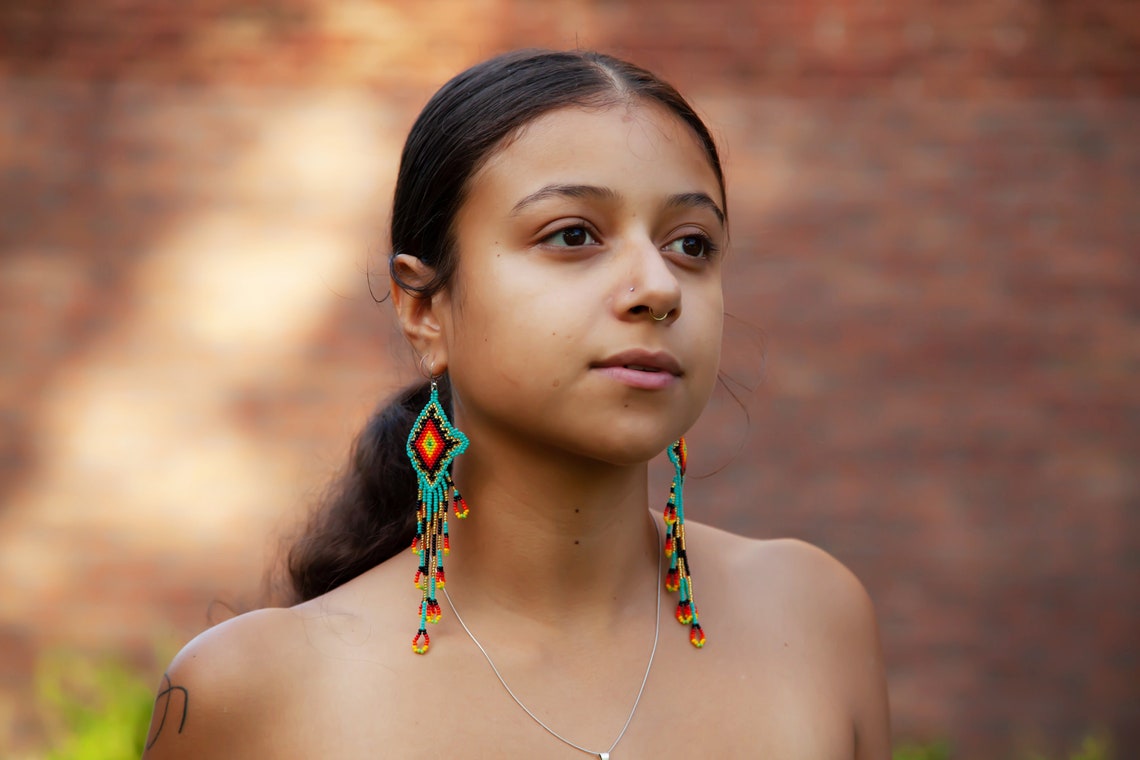 Long Dangling Huichol Earrings,native American Earrings With Dangles ...