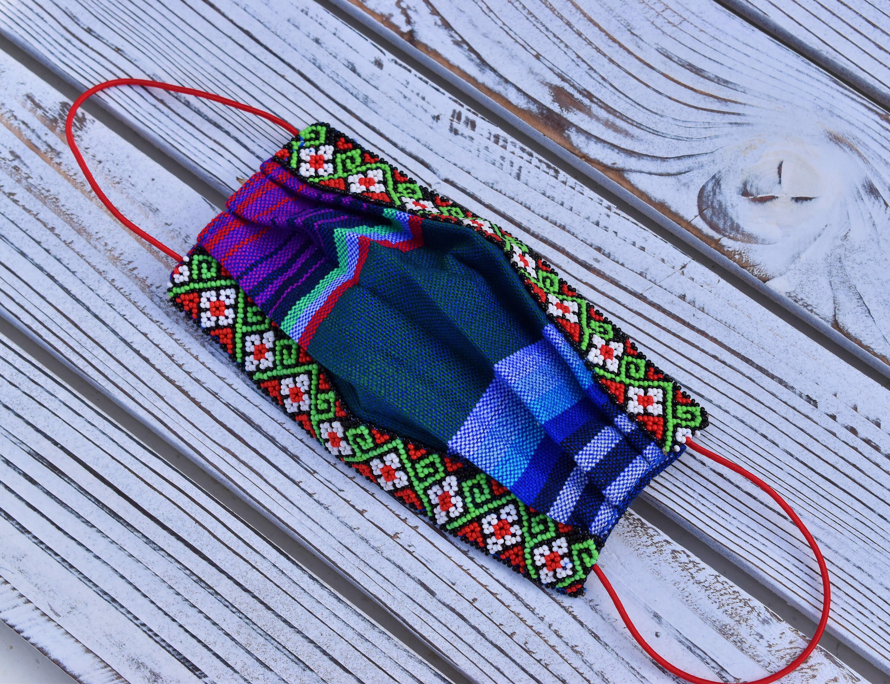Reusable Face Mask, Oaxacan Textile with Native Beadwork, Boho Mask ...