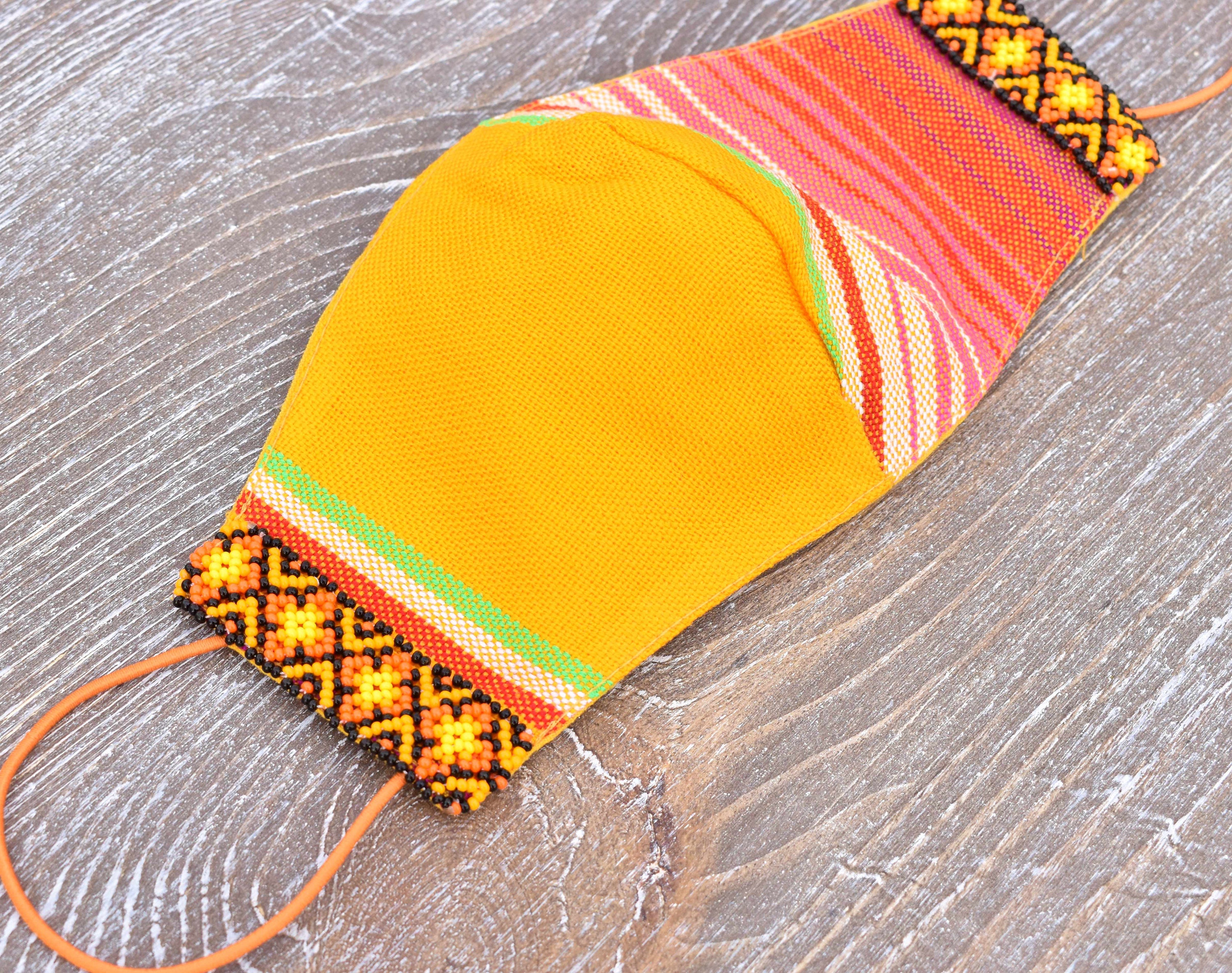 Reusable Face Mask, Oaxacan Textile with Native Beadwork, Boho Mask ...