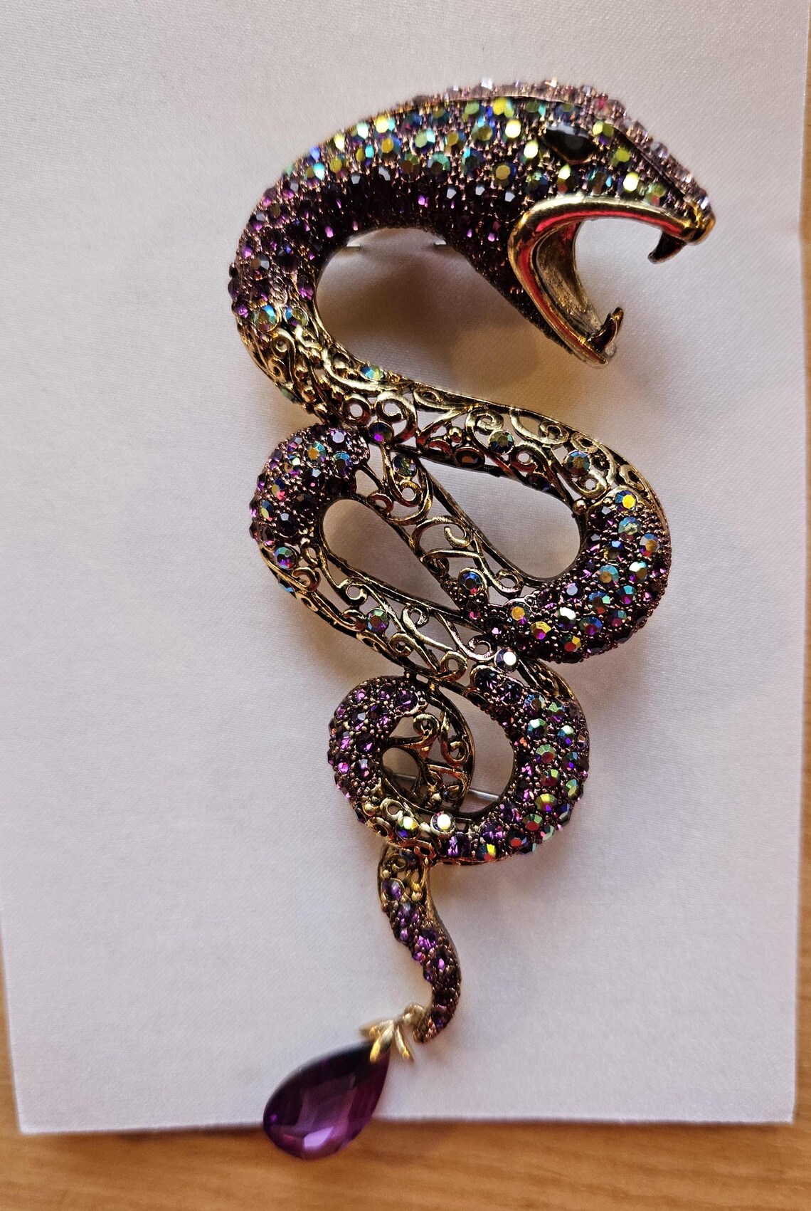 Large Janus Jewellery Snake Cobra Brooch, Gilt Filigree, Original Box ...