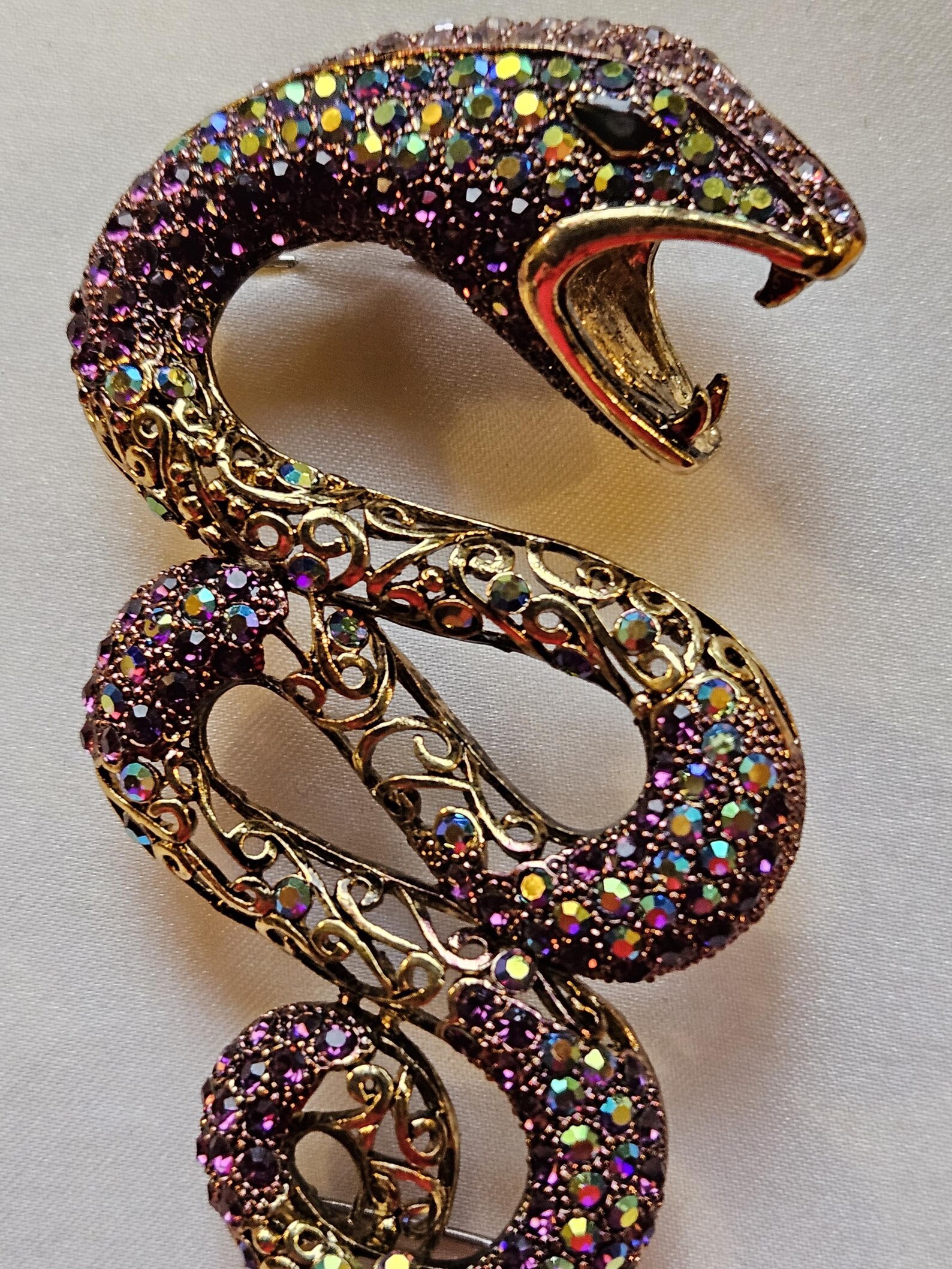 Large Janus Jewellery Snake Cobra Brooch, Gilt Filigree, Original Box ...