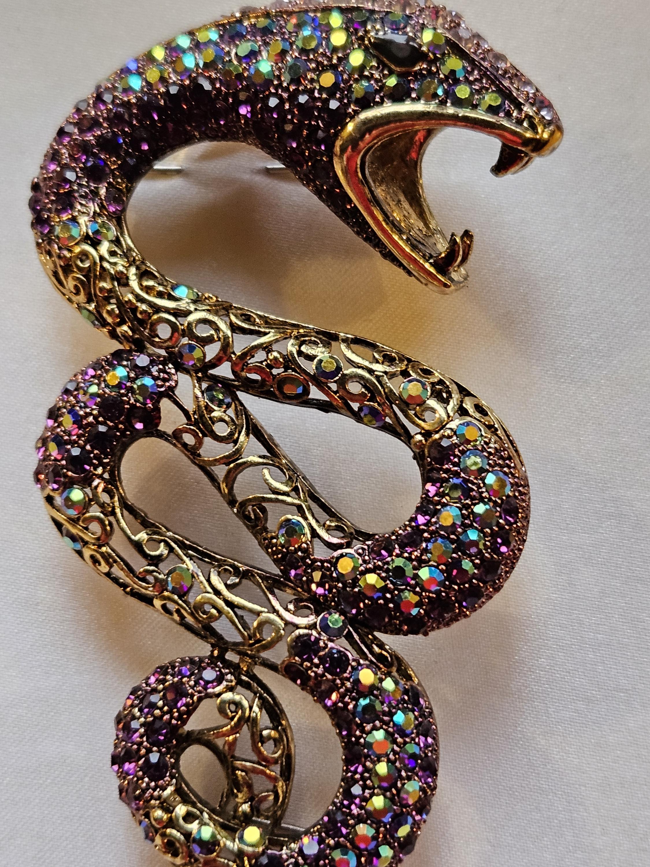 Large Janus Jewellery Snake Cobra Brooch, Gilt Filigree, Original Box ...