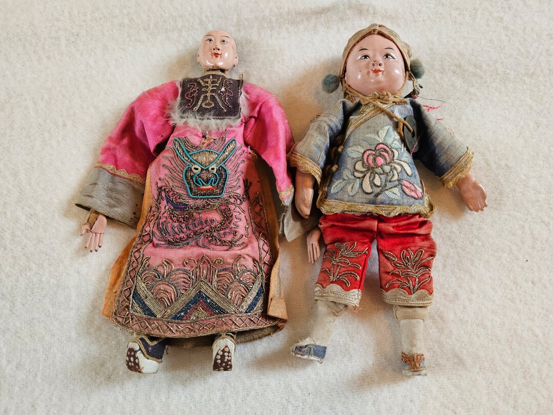 Antique Chinese Opera Dolls, Two, Hand Embroidered Costumes, 19th or ...