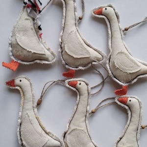 Fox Geese Heart - Linen Christmas Tree Decorations Set - Linen ...