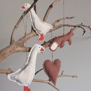 Fox Geese Heart - Linen Christmas Tree Decorations Set - Linen ...