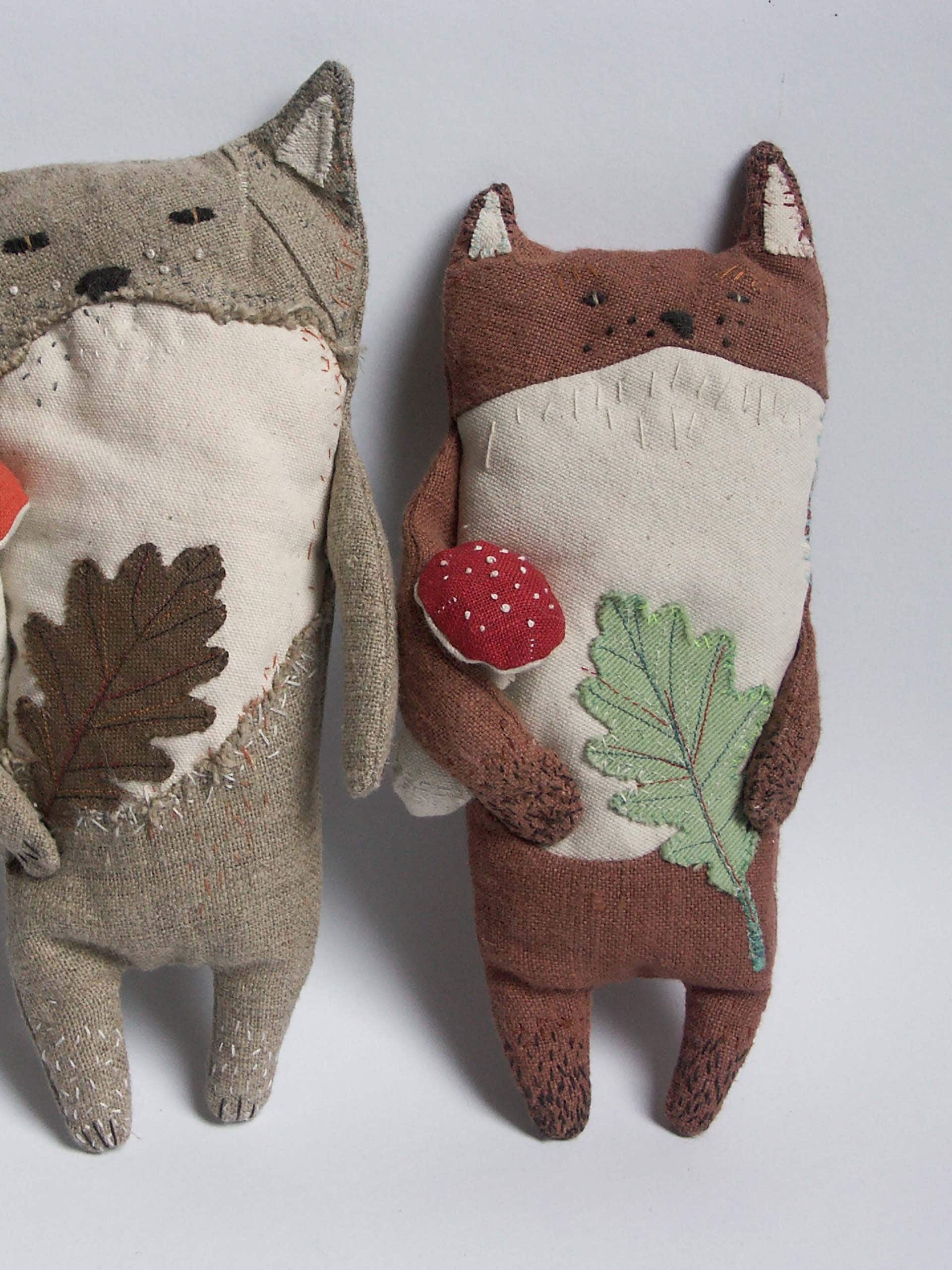 Linen Fox - Fox With a Mushroom - Fabric Woodland Animal - Soft Cloth ...