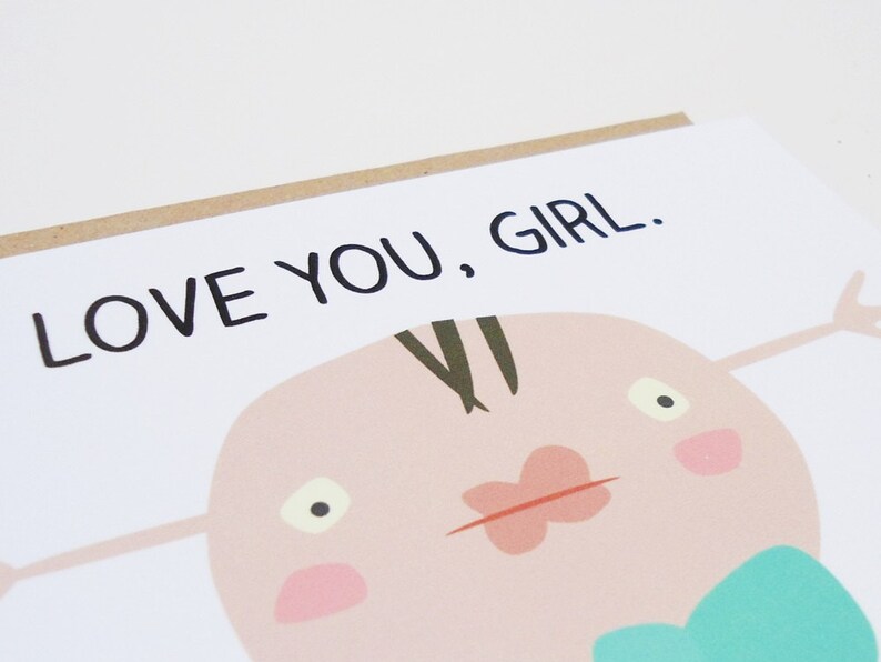 Love You Postcard, Cute Valentine Card, Brown Recycled Envelope - Etsy