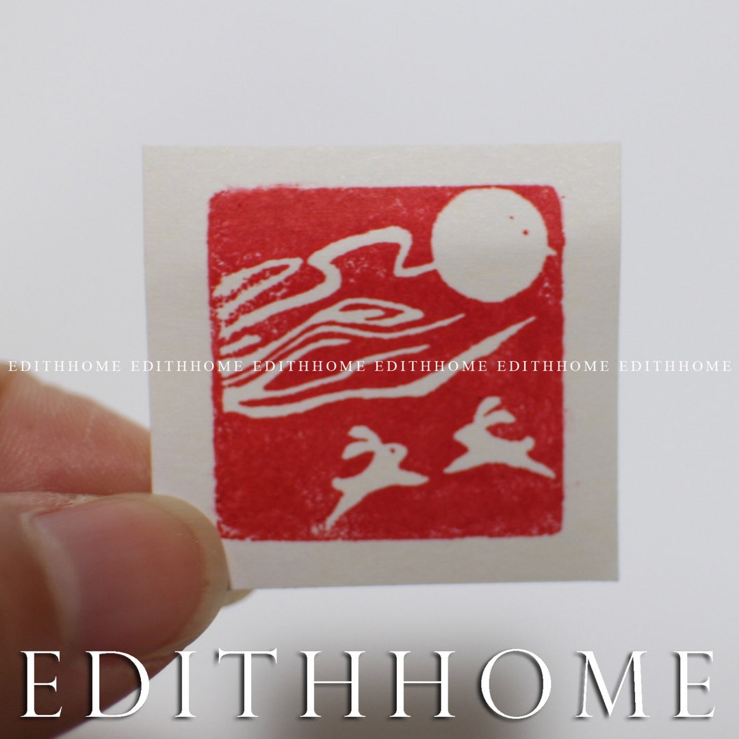 Moon Rabbit Stone Seal Rabbit Playing Under the Moon Stamp Chop W ...
