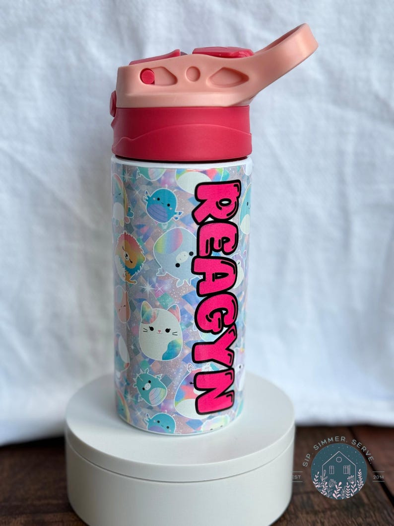 Personalized 12 Oz Water Bottle, Squish Squad, Sports Top, Spill-proof ...