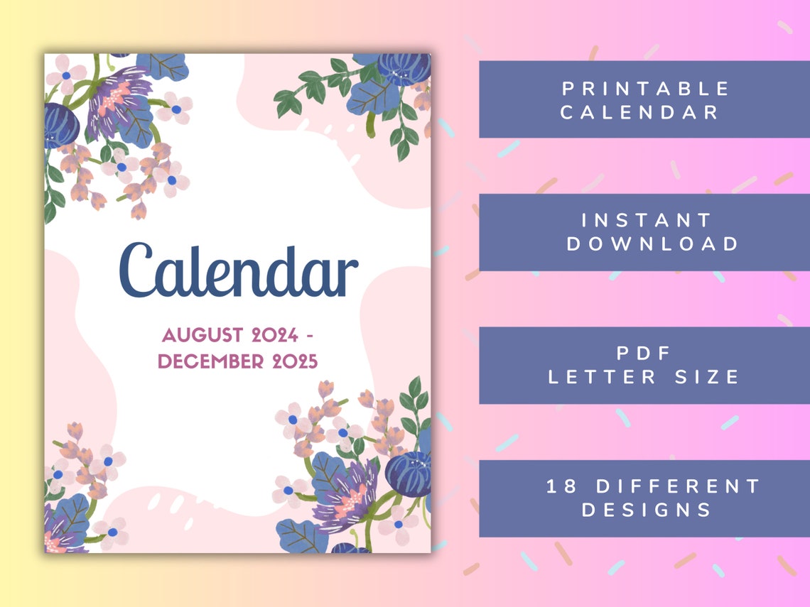 Calendar | August 2024 December 2025 | Floral Calendar | Digital ...