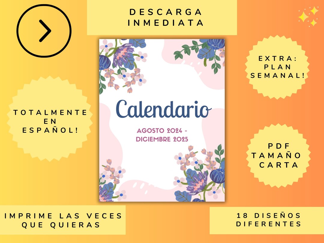 Calendario | Agosto 2024 Diciembre 2025 | Calendario Floral | Digital ...