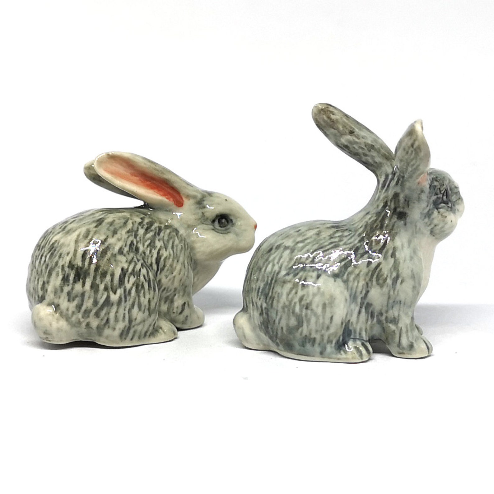 Gray Rabbits Ceramic Figurine Bunny Statue Hand Painted - Etsy