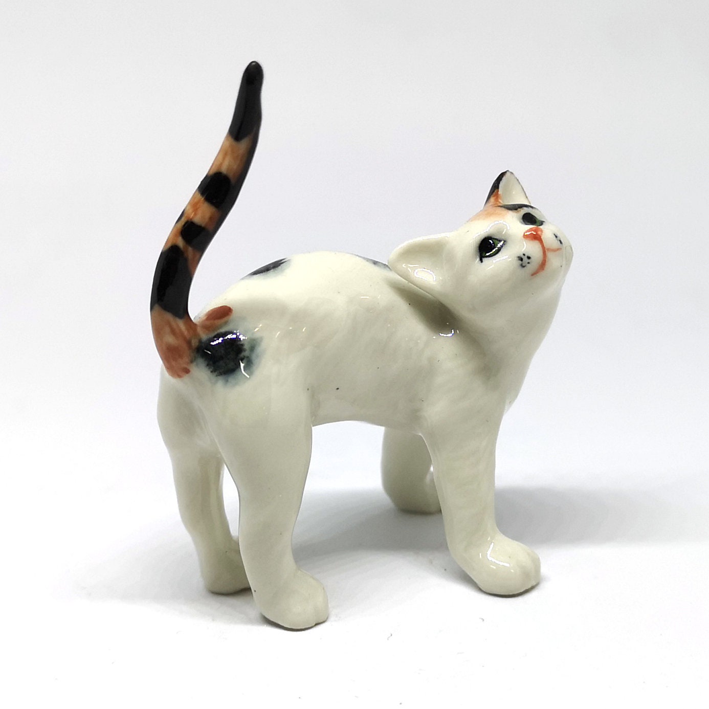 ZOOCRAFT Ceramic Miniature Stretching Calico Cat Figurine Tri | Etsy