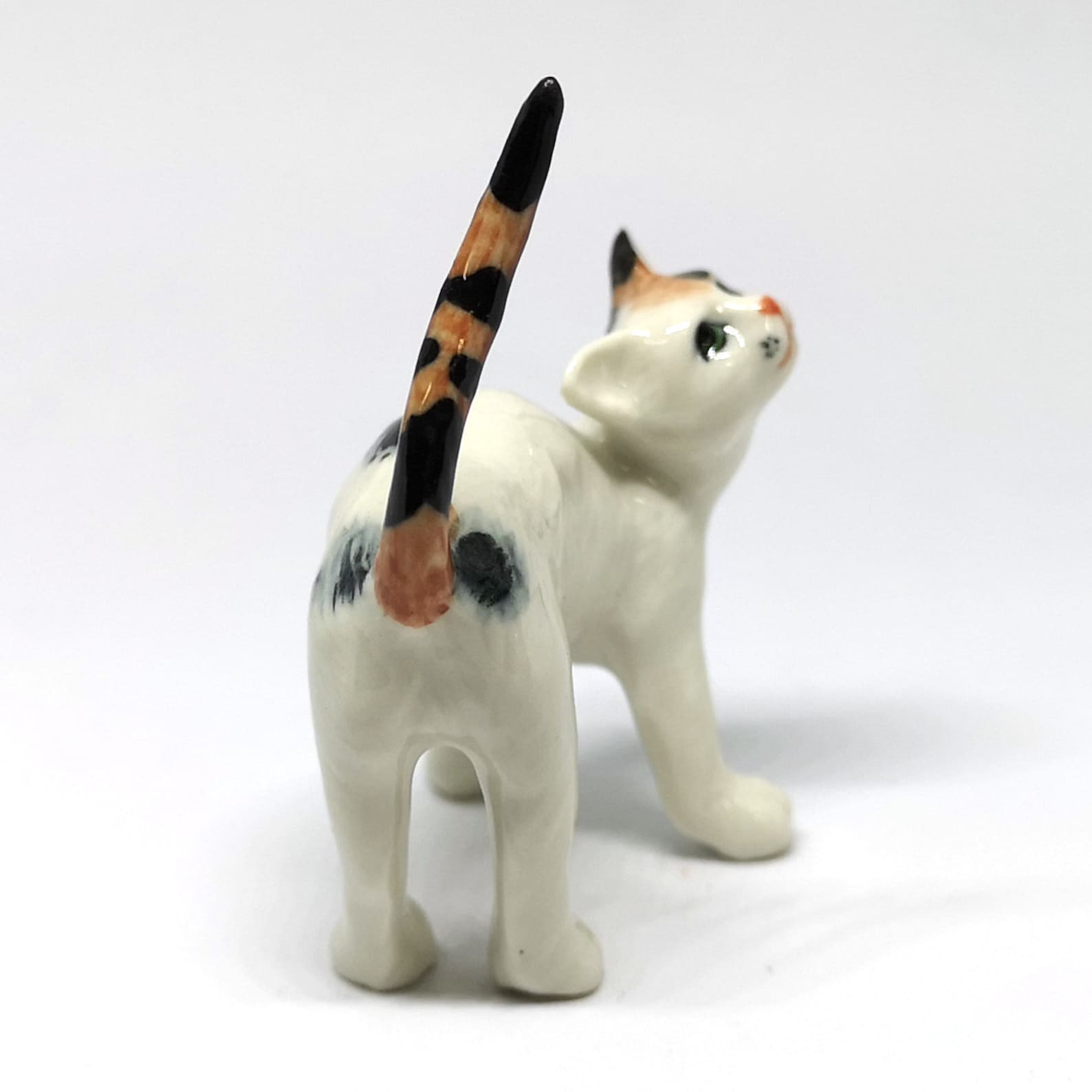 ZOOCRAFT Ceramic Miniature Stretching Calico Cat Figurine Tri - Etsy