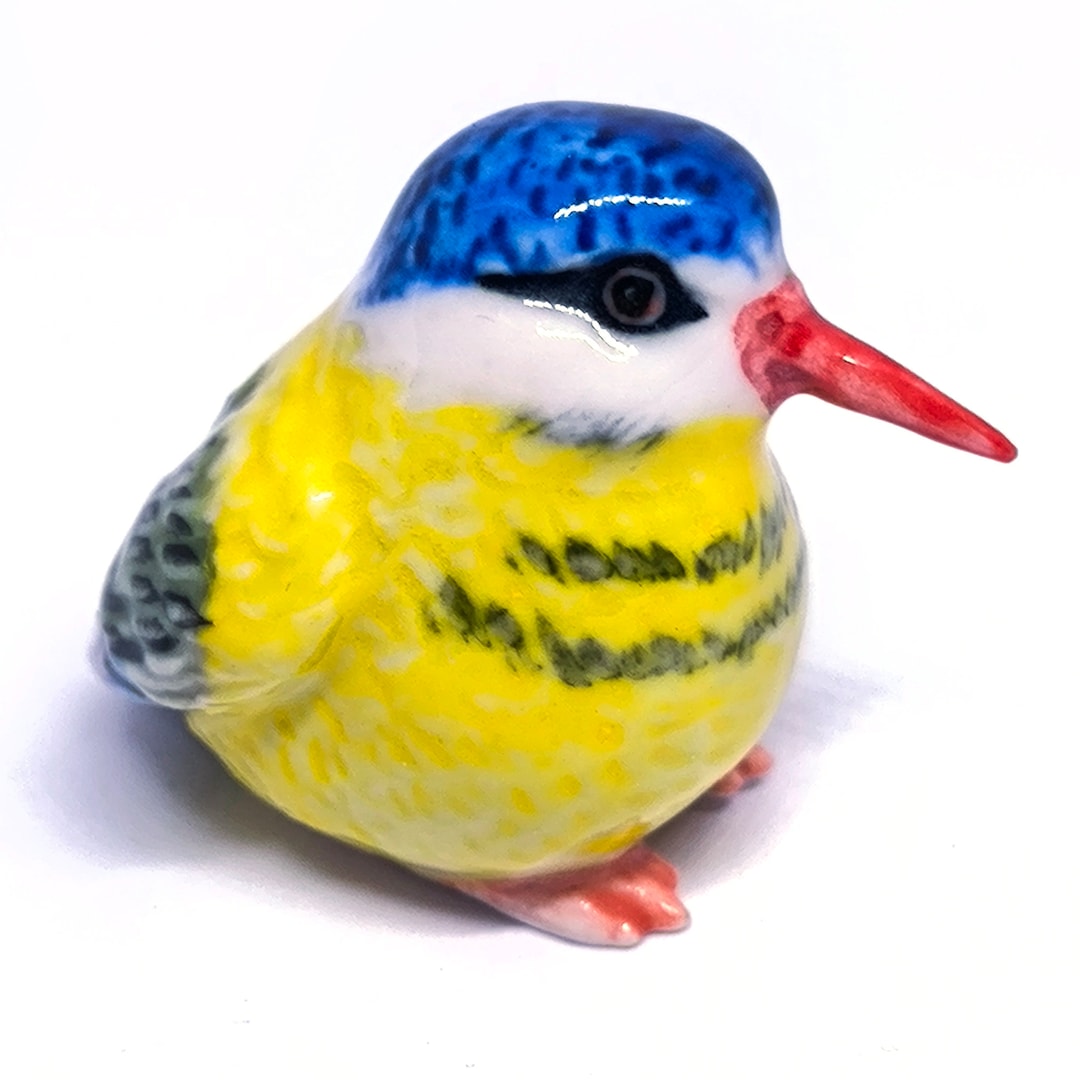 Hand-painted Ceramic Bird Figurine: Yellow & Blue Decor - Etsy