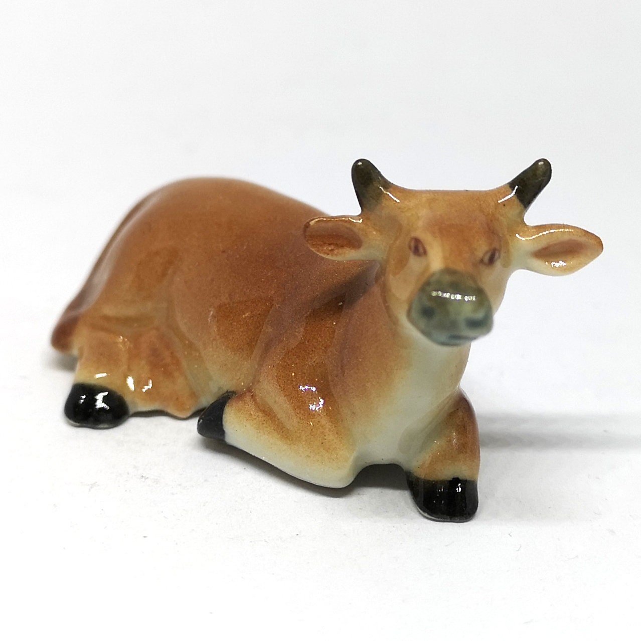 ZOOCRAFT Cute Brown Cow Ceramic Figurine Vintage Farm Animal | Etsy