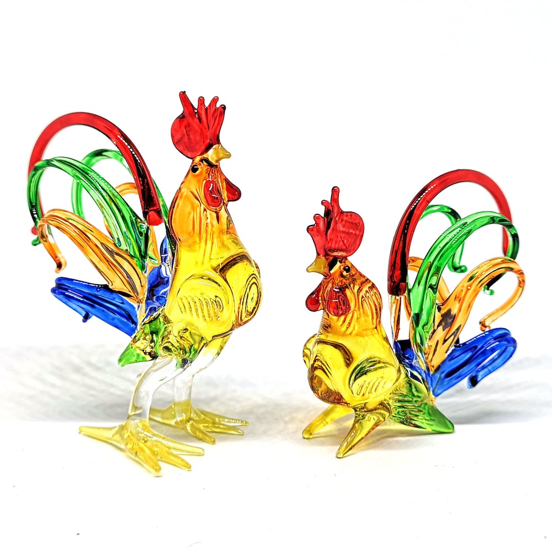 Hand Blown Glass Chicken Figurine: Colorful Rooster Decor - Etsy