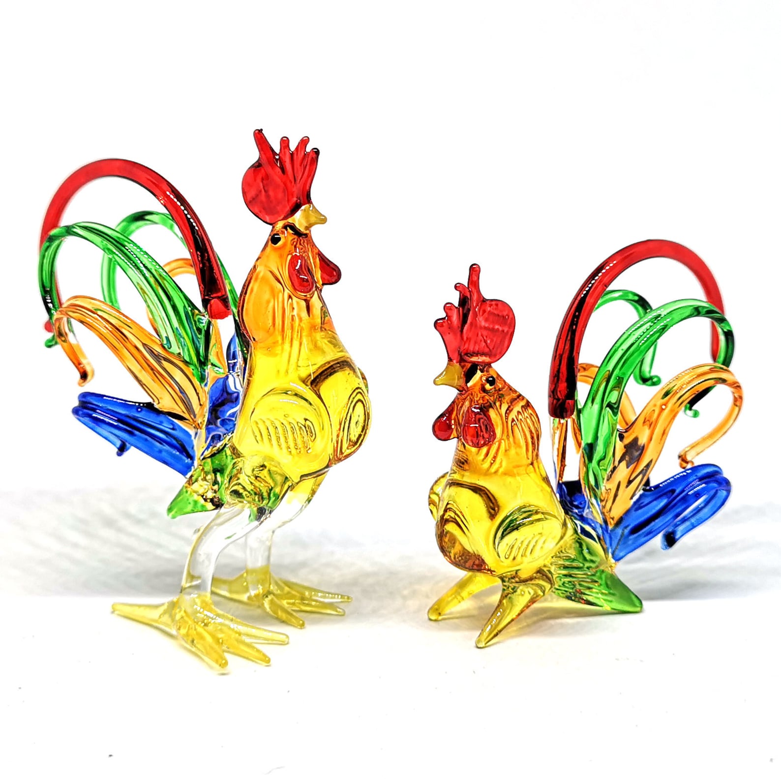 Hand Blown Glass Chicken Figurines Collectibles Rooster Home - Etsy