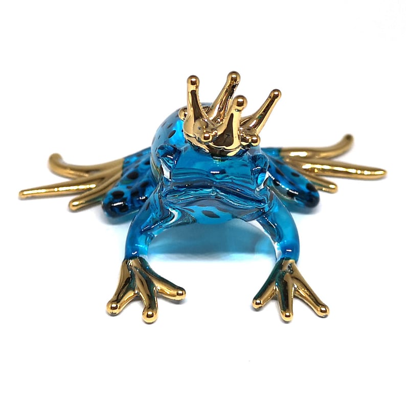 Hand Blown Glass Prince Frog Figurine: Blue Collectible Garden Decor - Etsy