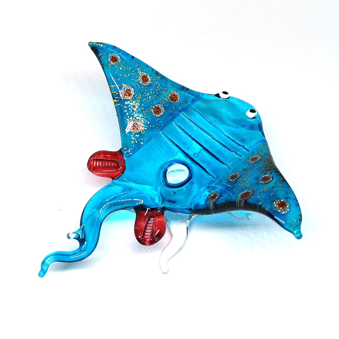 Hand Blown Glass Stingray Figurine: Blue Underwater Decor - Etsy