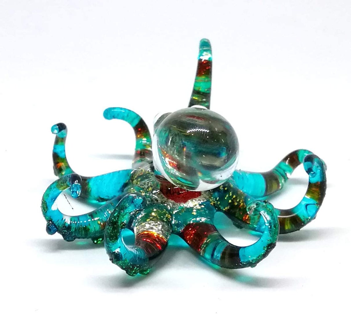 Glass Octopus Figurine Blue Hand Blown Animal Miniature - Etsy