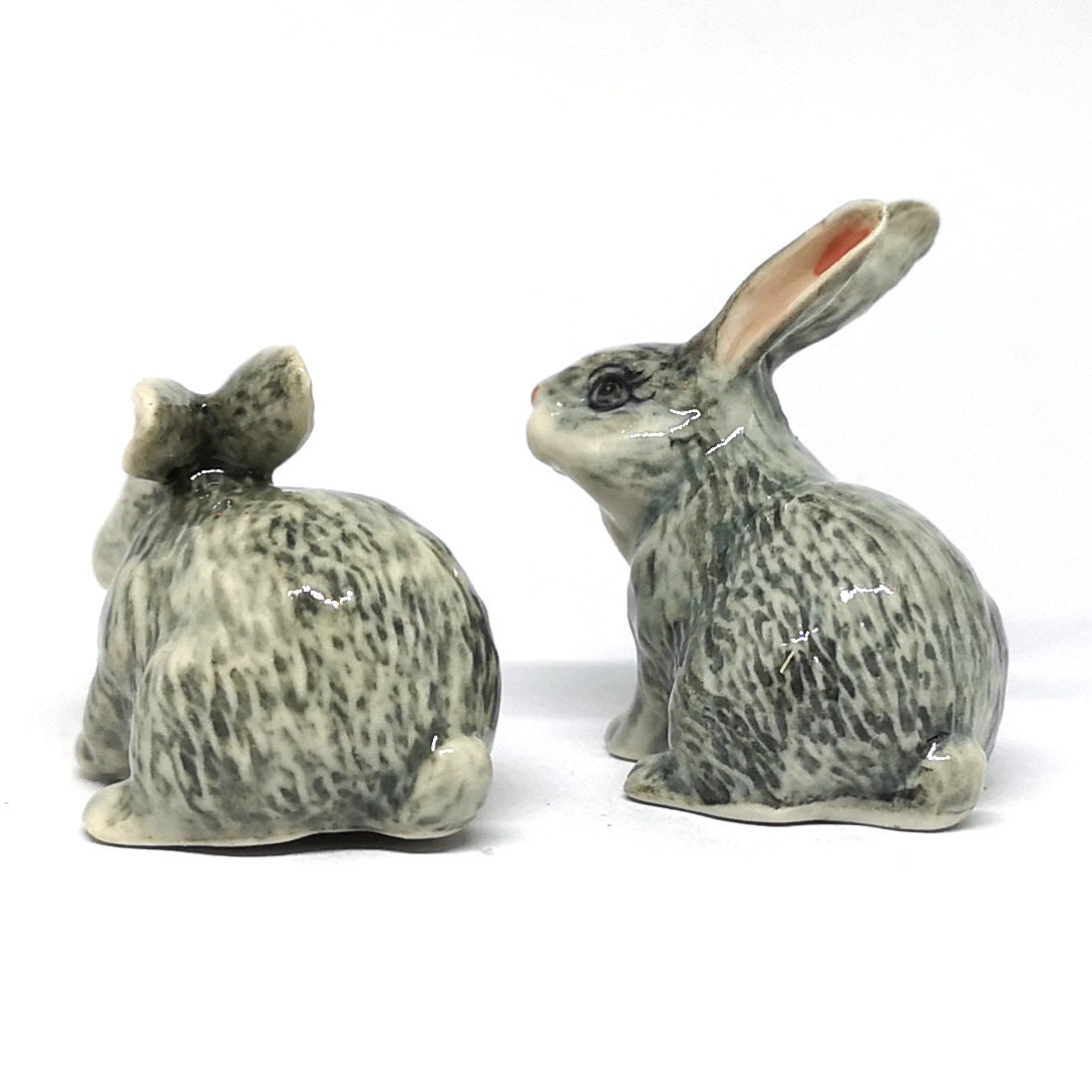 Gray Rabbits Ceramic Figurine Bunny Statue Hand Painted | Etsy