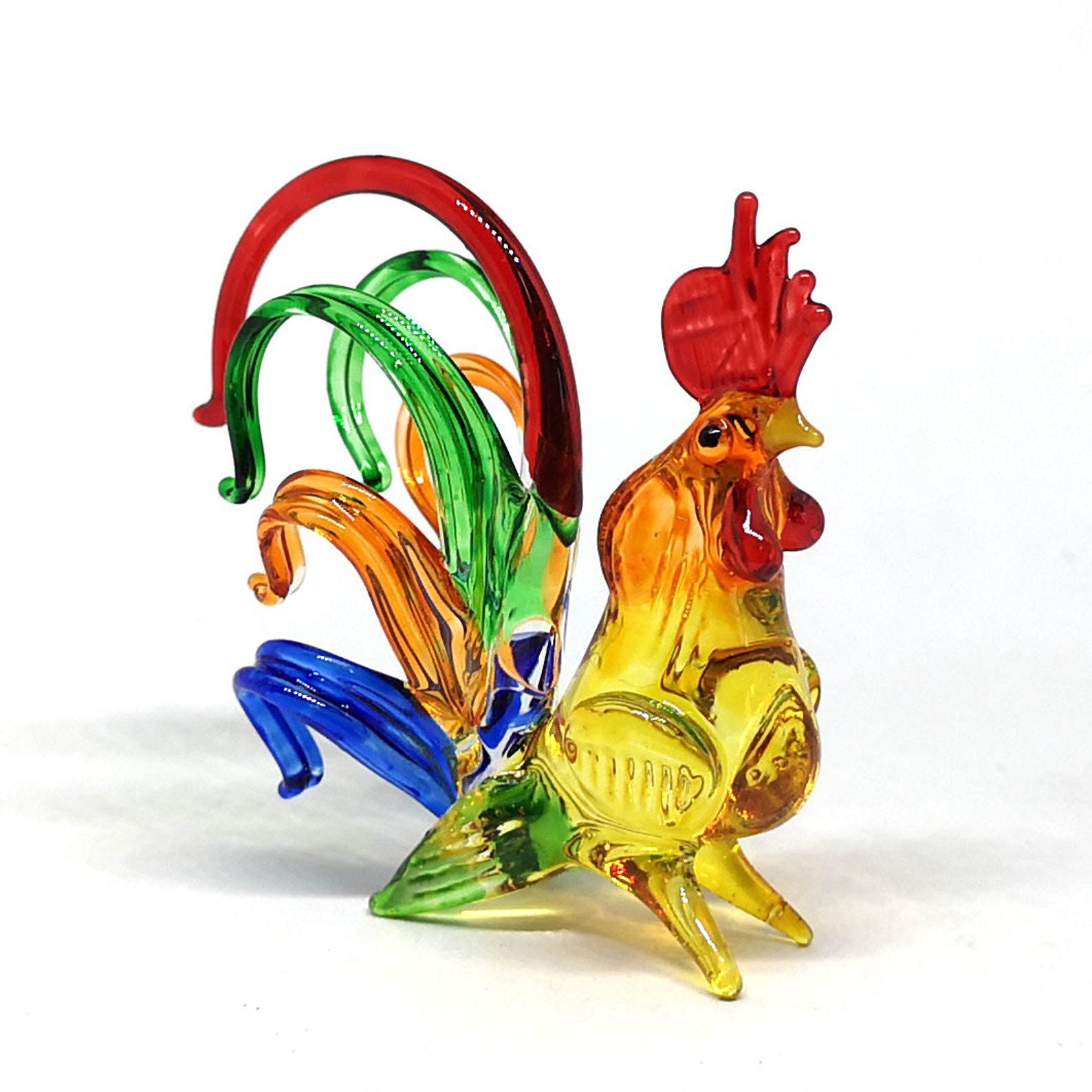 Hand Blown Glass Chicken Figurines Collectibles Rooster Home - Etsy